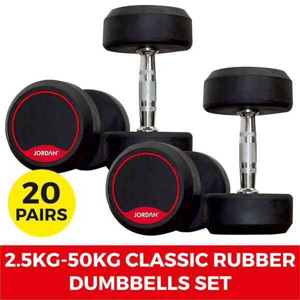 2.5kg-50kg Classic Rubber Dumbbells Set (20 Pairs) – Sports Directory